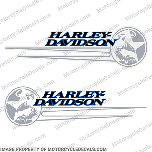Harley Davidson Softail Gas Tank Decals -Silver / Blue (Set of 2) 1992-1993